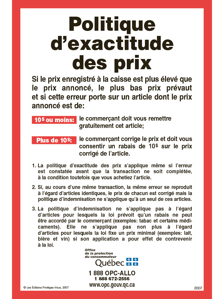 Grande affiche Politique d’exactitude des prix